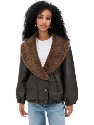 Blanknyc Icon Status Faux Leather Puffer - Dark Brown/cream Combo