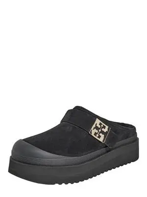 Tory Burch Mellow Shearling Platform Mules - Perfect Black / Gold