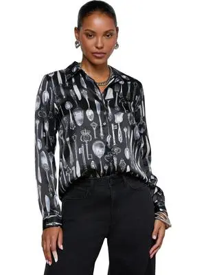 L'Agence Tyler Silk Printed Blouse - Black Multi Silverware