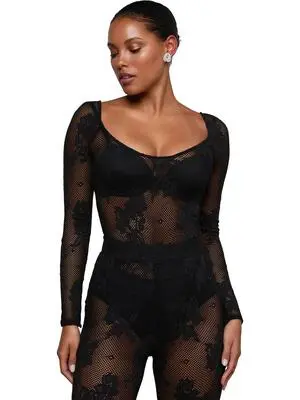 L'Agence Gwendolyn Mesh Knit Bodysuit - Black