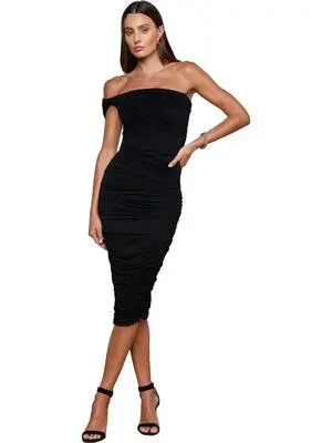 L'Agence Cheryl Shirred Midi Dress - Black