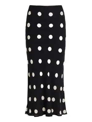 REFORMATION Layla Polka Dot Georgette Midi Skirt - Black