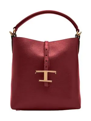 TOD'S T-plaque Leather Top Handle Bag Red
