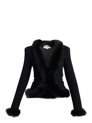 Valentino Garavani Cashmere Knit Jacket With Shearling Trim - Black