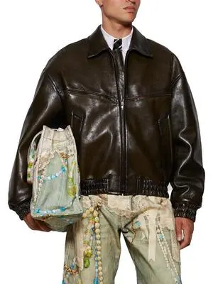 Acne Studios Leather Bomber Jacket - Green