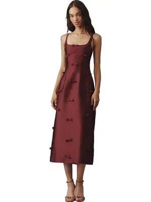 LOVAAN Camilla Bow-embellished Midi Dress - Burgundy