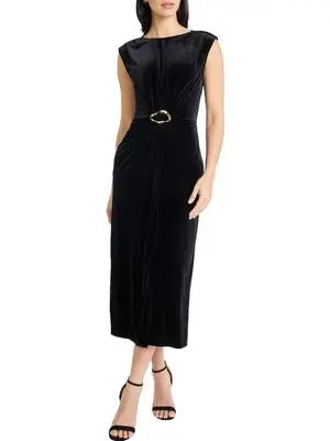 Maggy London Sleeveless Velvet Sheath Midi Dress - Black