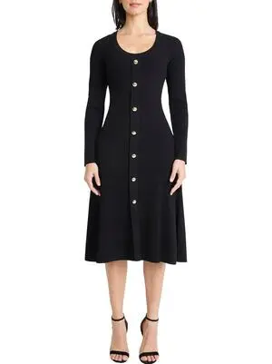 Maggy London Long Sleeve Ribbed Sweater Dress - Black
