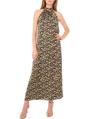 Vince Camuto Halter Neck Floral Maxi Dress - Rich Black