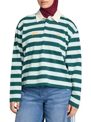 Adidas Originals By Alexander Wang Athletic Department Stripe Oversize Rugby Shirt - Aurora Ivy/green Tint