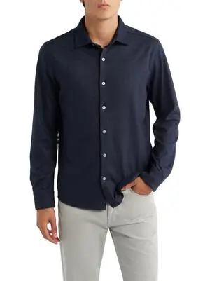 Robert Barakett Alonzo Knit Button-up Shirt - Navy