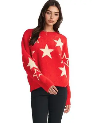 KNIT & LOUNGE Cozy Star Pattern Soft Knit Sweater - Red /white Stars