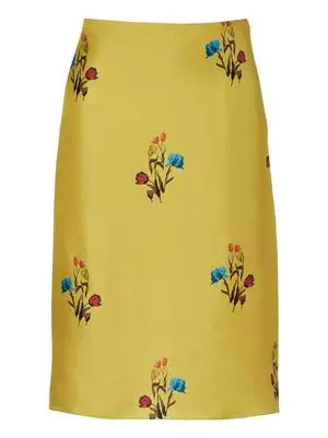 Marni Floral Silk Midi Skirt - Yellow