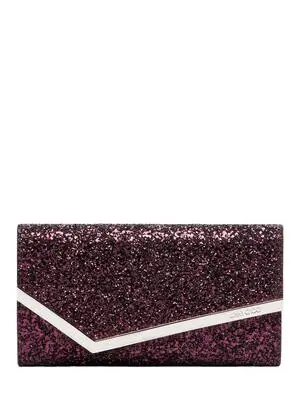 JIMMY CHOO Emmie Glitter Clutch - Burgundy