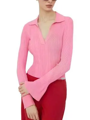 Hugo Ribbed Knit Bell-sleeve Sweater - Pink