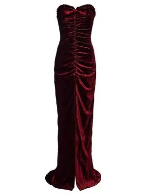 Alessandra Rich Bow-detail Ruched Velvet Gown - Burgundy