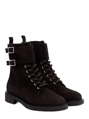 GIANVITO ROSSI Shearling-lined Suede Combat Boots - Brown