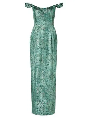 MARKARIAN Yolanda Off-shoulder Brocade Gown - Blue