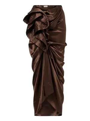 Dries Van Noten Draped Silk-blend Satin Midi Skirt - Brown