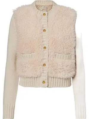Moncler Down-paneled Wool And Teddy Cardigan - Beige