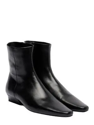 Staud Wally Flat Leather Ankle Boots - Black