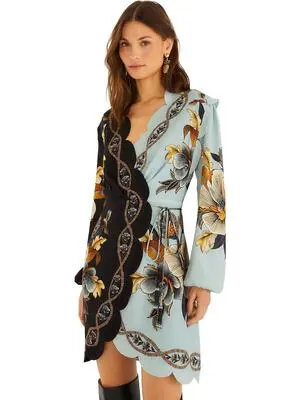 Farm Rio Mixed Snake Garden Print Mini Wrap Dress - Snake Garden Mix