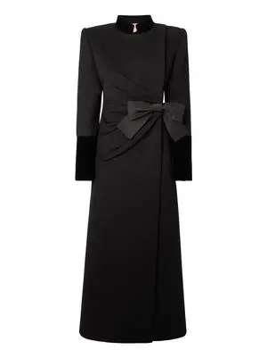 Valentino Garavani Wool And Cashmere-blend Coat With Velvet Trims And Bow Detail - Black