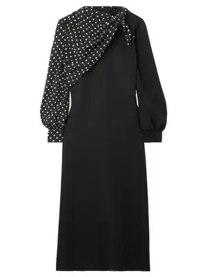 Valentino Garavani Draped Polka-dot Silk Midi Dress - Black
