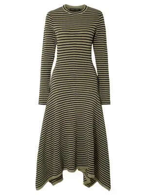 Proenza Schouler Didi Frayed Striped Knitted Midi Dress - Green