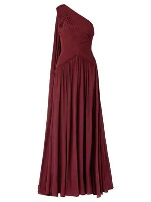 Elie Saab One-shoulder Draped Silk-georgette Gown - Burgundy