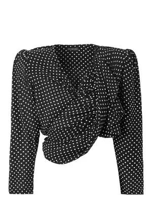 Balenciaga Ruffled Gathered Polka-dot Crepe De Chine Blouse - Black