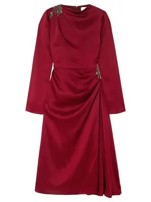 Erdem Draped Crystal-embellished Satin Midi Dress - Red