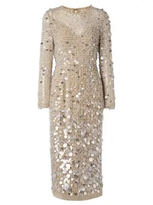 Carolina Herrera Embellished Tulle Midi Dress - Neutrals