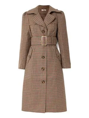 Cara Cara Houndstooth Wool Trench Coat - Brown