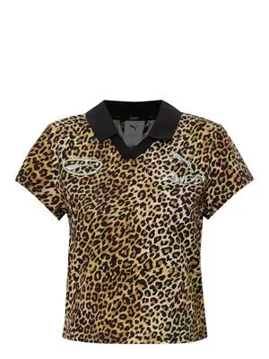 PUMA Animal Print Collared Top - Brown