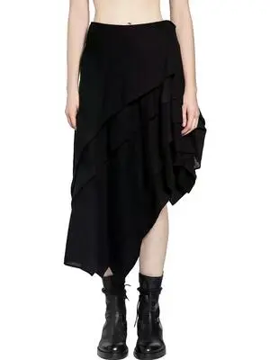 Yohji Yamamoto Tucked Stitched Midi Skirt - Black