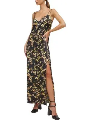 Hugo Floral Slit Maxi Dress - Black