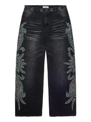 VALE FOREVER Rhinestone-embellished Straight Leg Jeans - Black