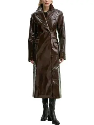 HERSKIND Collared Double-breasted Coat - Brown