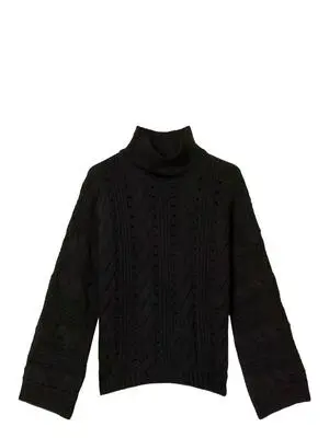 TWINSET Cable Knit High Neck Sweater - Black
