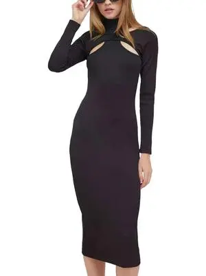 HUGO Cut-Out Turtleneck Midi Dress