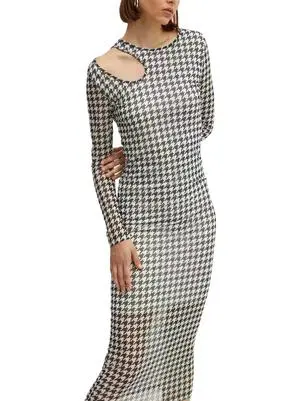 Hugo Houndstooth Cutout Midi Dress - White
