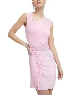 Hugo Asymmetric Mini Dress With Logo Detail - Pink