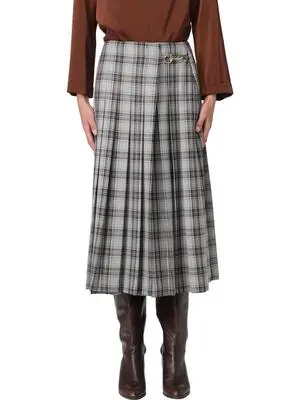 HANITA Plaid Pleated Midi Skirt - Grey