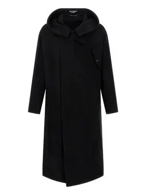 Yohji Yamamoto Hooded Snap Coat - Black