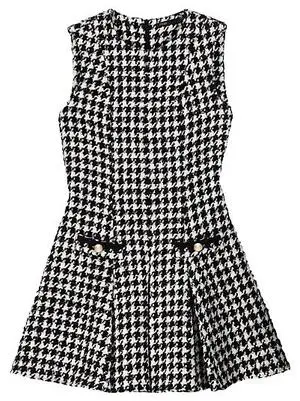 Maje Houndstooth Flared Tweed Mini Dress - Black / White