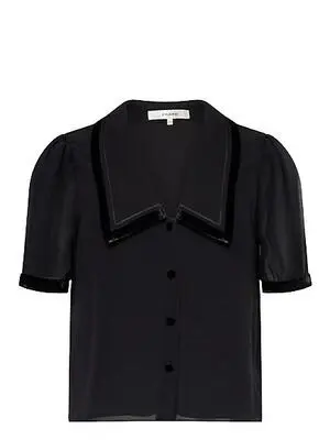 FRAME The Velvet Trim Sailor Silk Blouse - Black