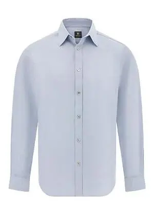 Boggi Milano Long-sleeved Regular-fit Cotton Shirt - Light Blue