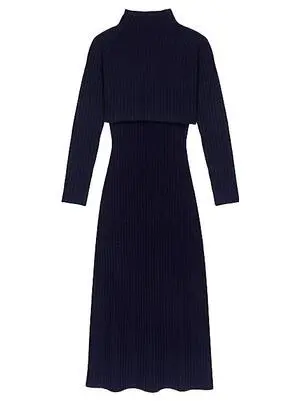 Maje Ribbed Knitted Midi Dress With Removable Jumper - Navy