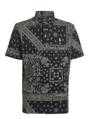 Polo Ralph Lauren Cotton Mesh Bandana Print Polo Shirt - Black